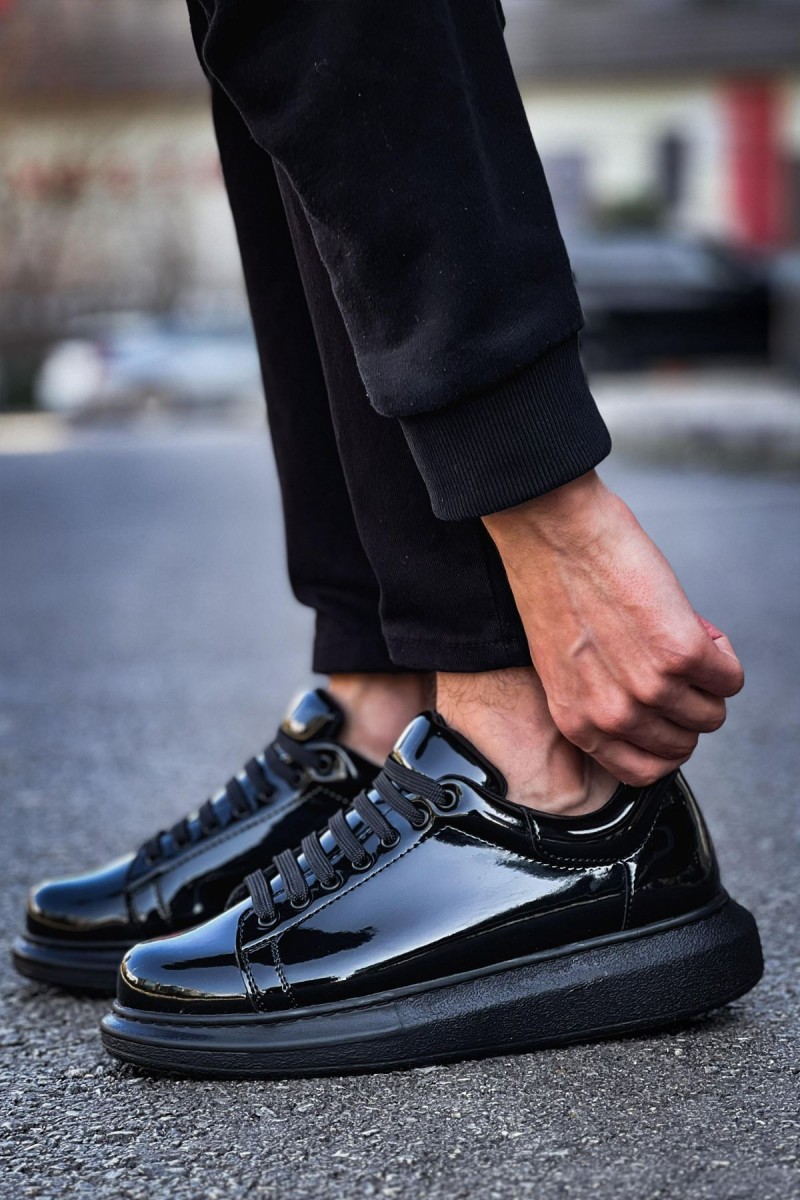 Mens Sneakers - Black Patent Leather - Apollo