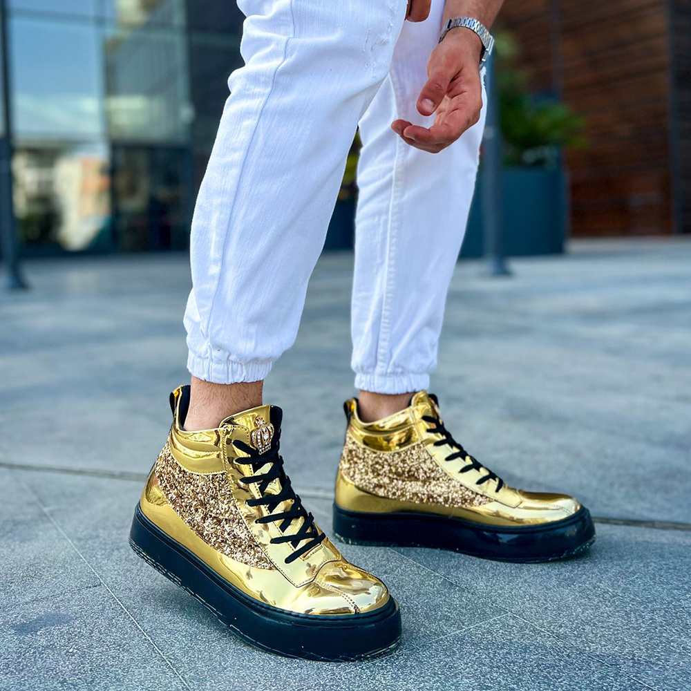 Mens Boots - Gold Patent Leather - 973